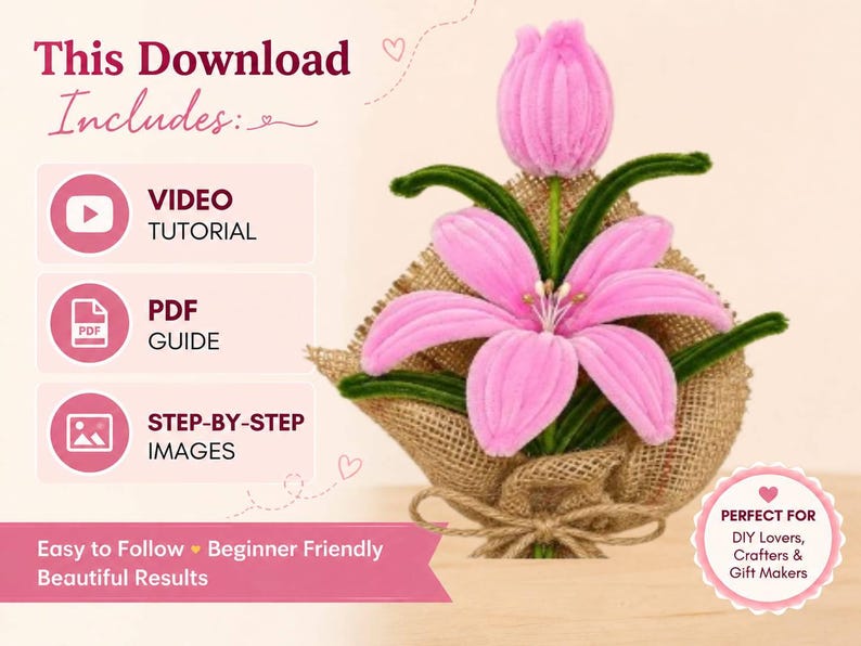 Pipe Cleaner Tulip & Lily Tutorial PDF + Video | DIY Flower Bouquet ...