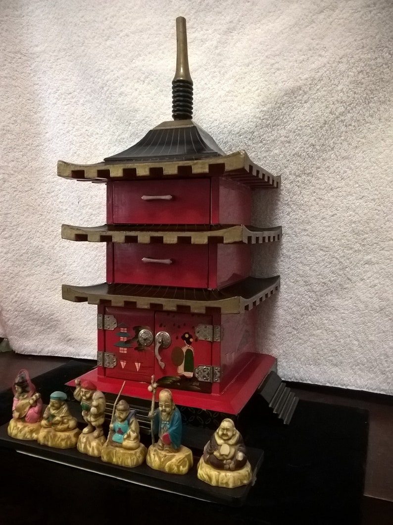 Japanese Pagoda Music Jewelry Box Plus Lucky Seven Gods - Etsy