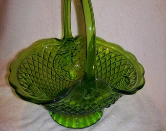 Green glass basket | Etsy