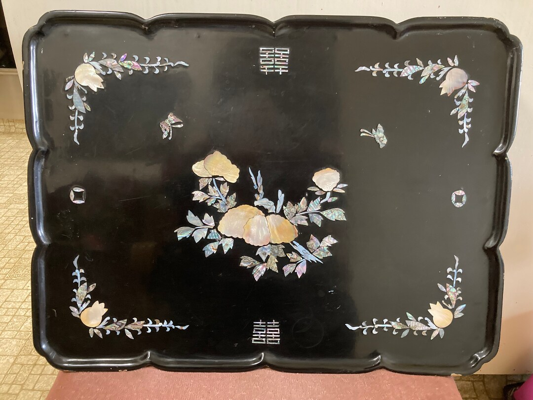 Oriental Black Lacquer Bed Table With Shell Inlay - Etsy