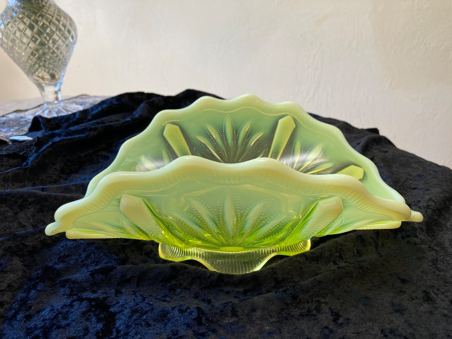 Vaseline Opalescent Large Dish Cactus Design by Fenton - Etsy