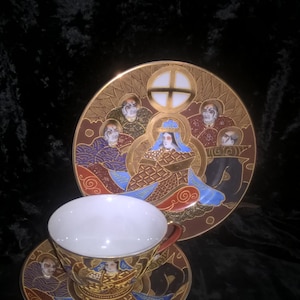 Japanese Satsuma Moriage Tea Set Blue Madonna With Immortals by Kutani ...