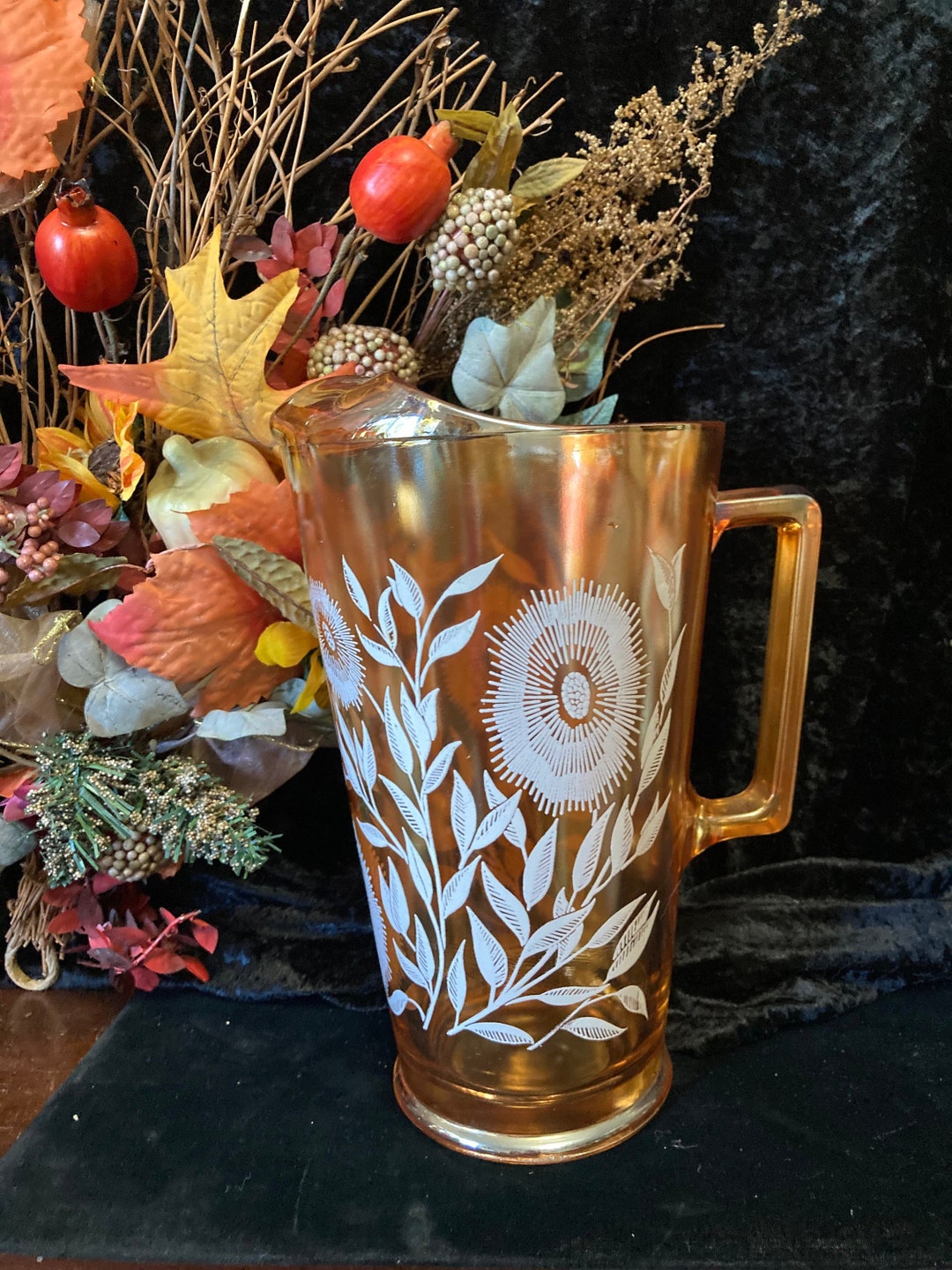 Carnival Glass Pitcher "cosmos" by Jeannette Glass - Etsy