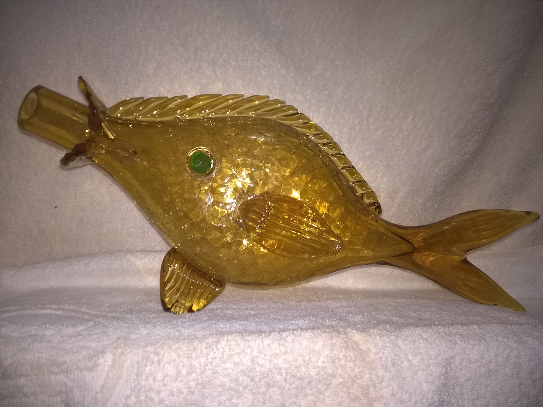 Crackle Glass Fish Decanter 16.5" by 7" Tall - Etsy