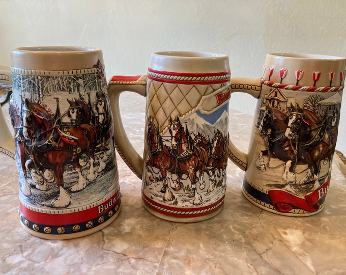 Budweiser Steins 1985 - 1986 - 1988 Set of 3 - Etsy
