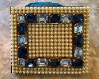 ANTIQUE French Cosmetic Compact Case Purse With Jeweled Rhinestones ...
