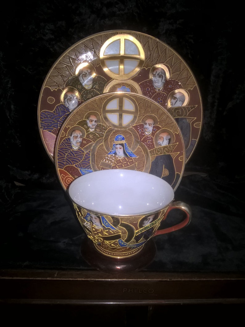 Japanese Satsuma Moriage Tea Set Blue Madonna With Immortals by Kutani ...