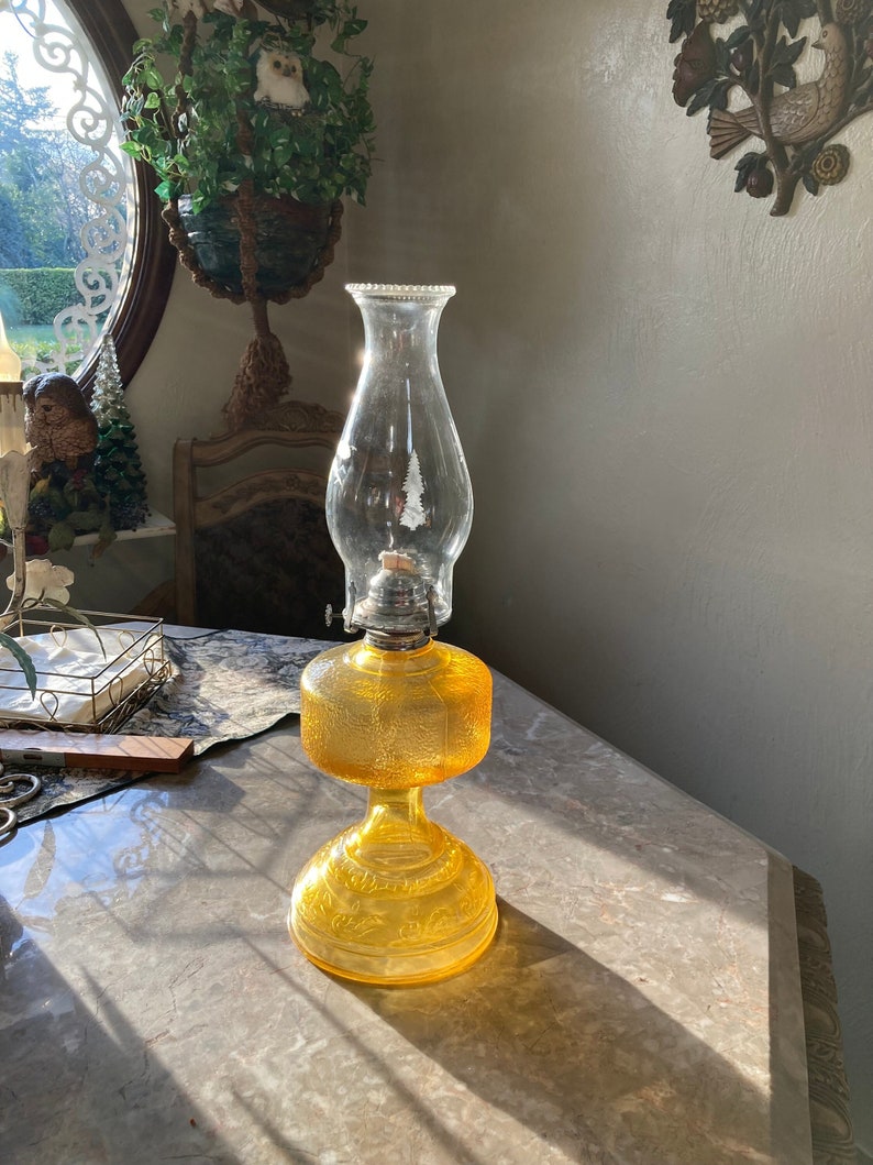 Oil Lamp in Canary Yellow With Etched Lantern - Etsy