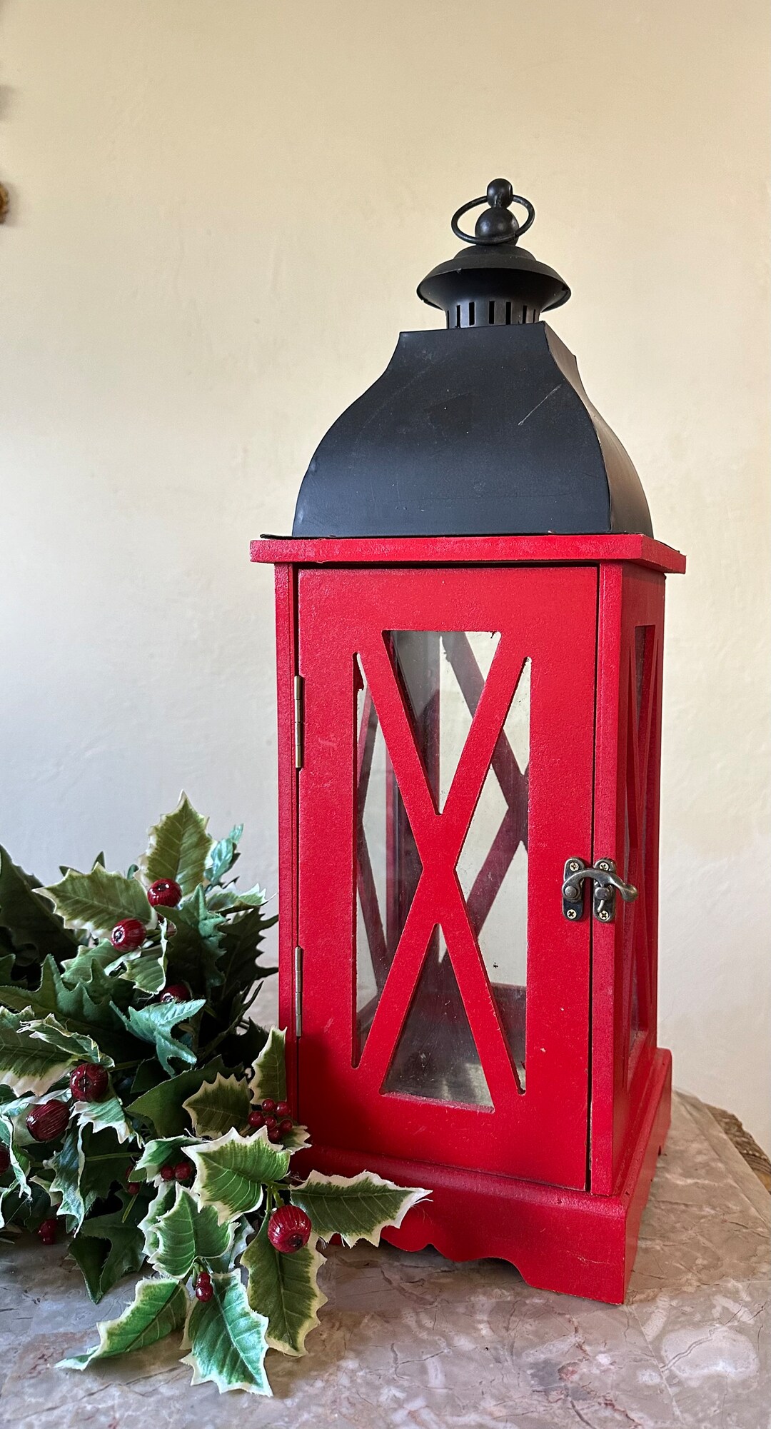 Large Primitive Lantern 20" X 7" Square Base All Metal, Glass Panes - Etsy