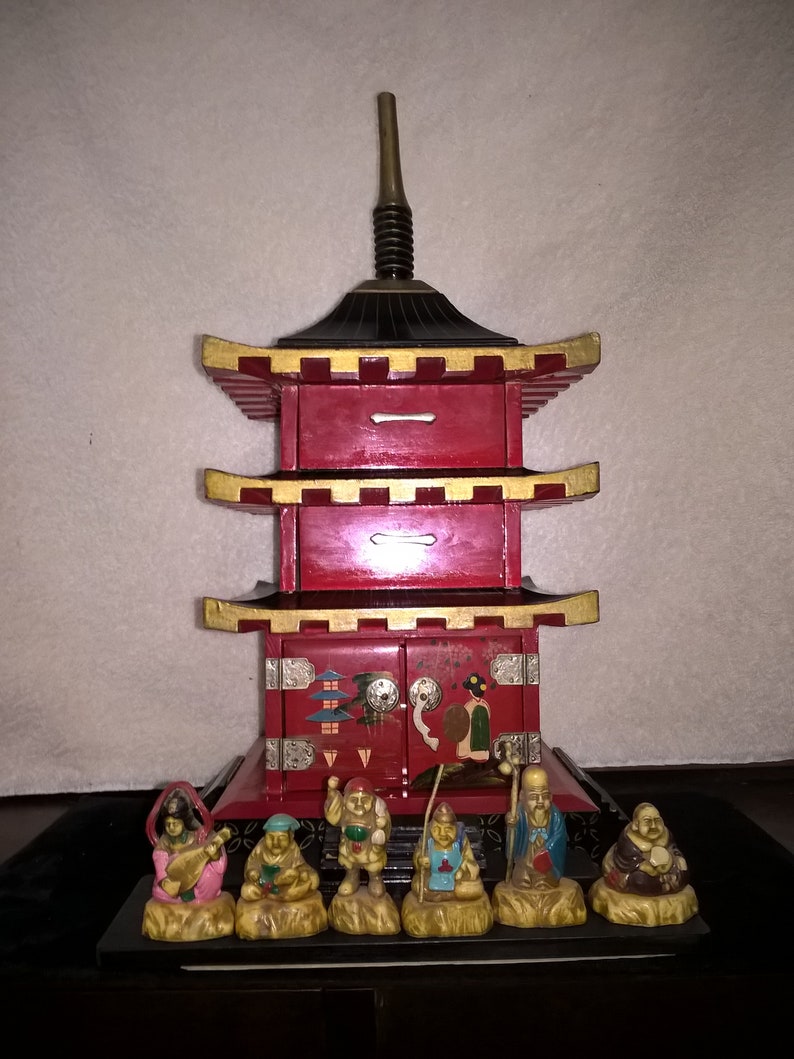 Japanese Pagoda Music Jewelry Box Plus Lucky Seven Gods - Etsy