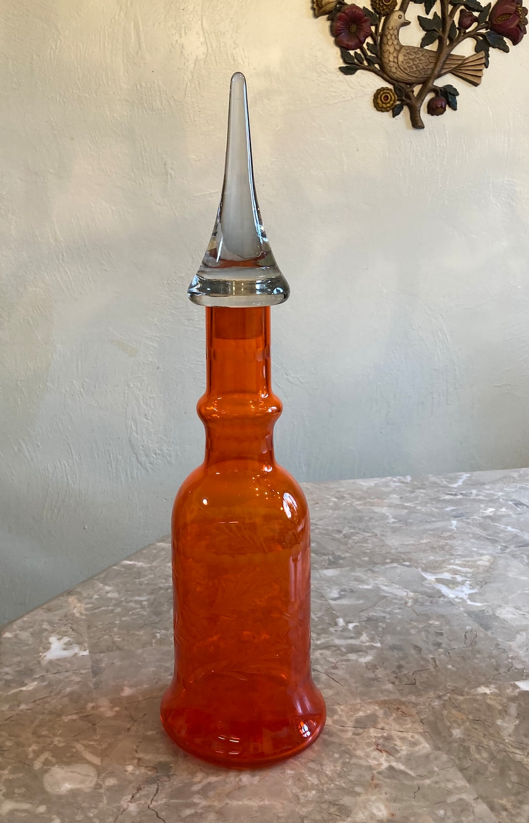 Viking Glass Floor Decanter With Stopper in Etched Orange - Etsy