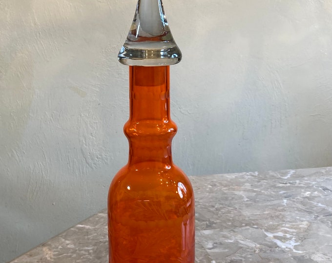 Viking Glass Floor Decanter With Stopper in Etched Orange. HOLD for ...