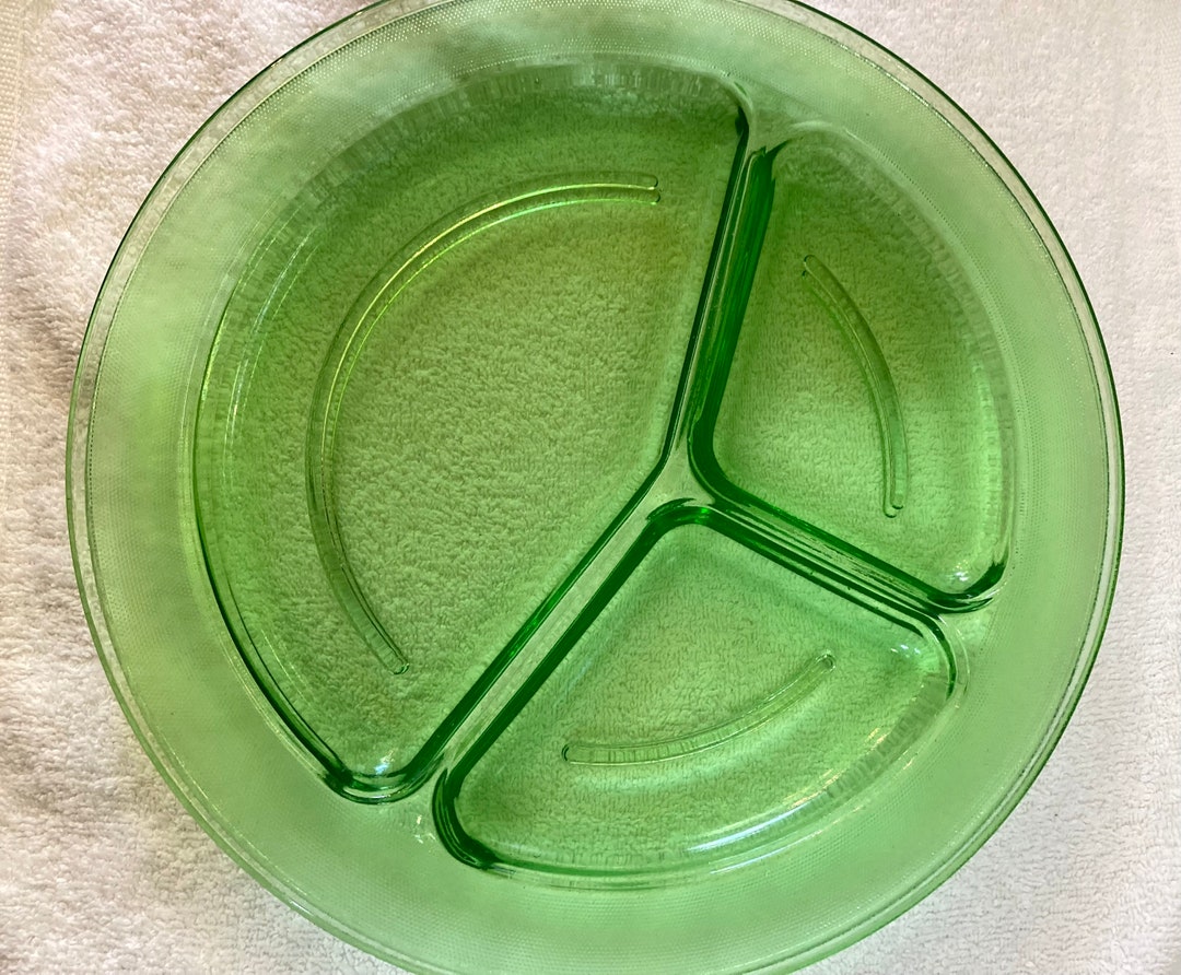 Green Depression Glass Divided Grill Plates Set of 2 - Etsy