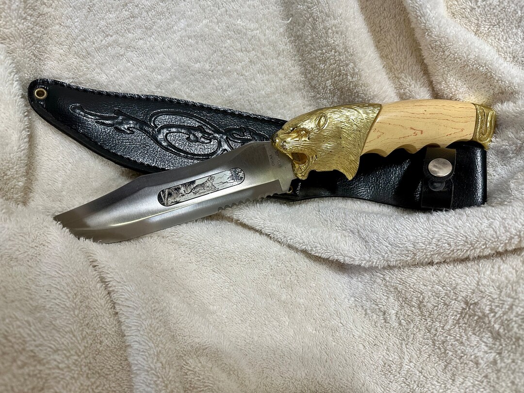Knife With Brass Cougar & Snake - Etsy