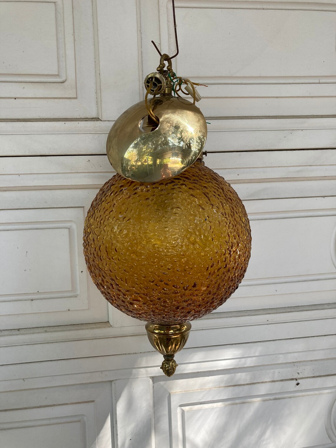Hanging Ceiling Light in Glowing Amber Patterned Glass | Etsy