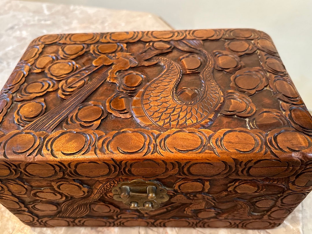 Large Hand Carved Dragon Chest 12" X 7.5" X 6" Dragon Blowing Flames - Etsy