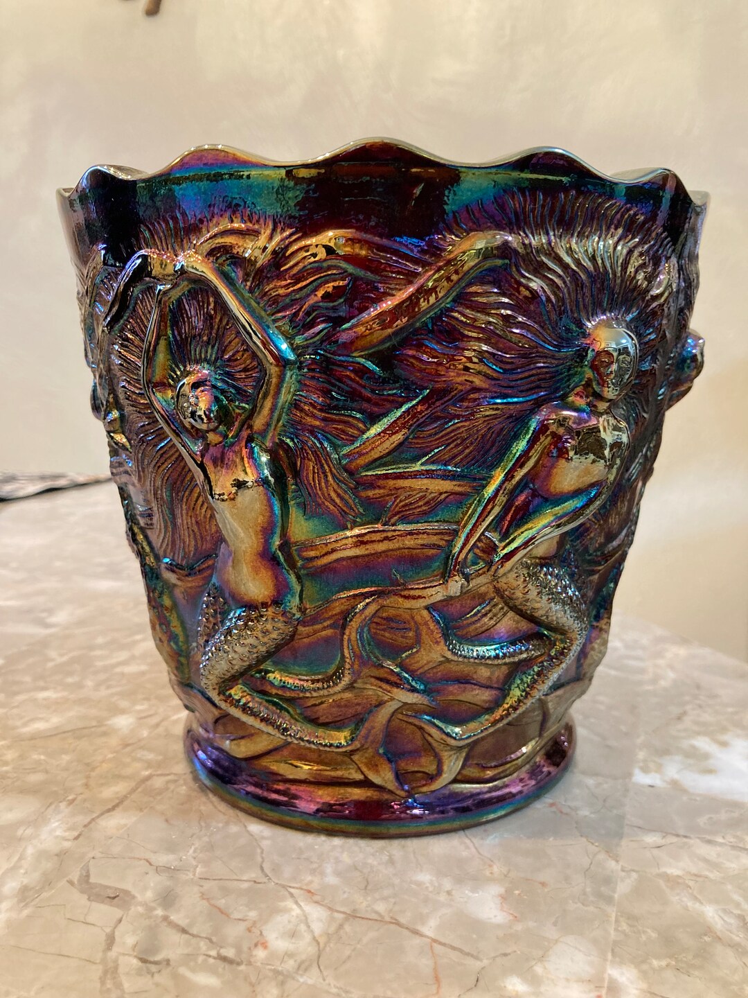 Fenton Mermaid Large Planter in Amethyst Carnival Glass - Etsy