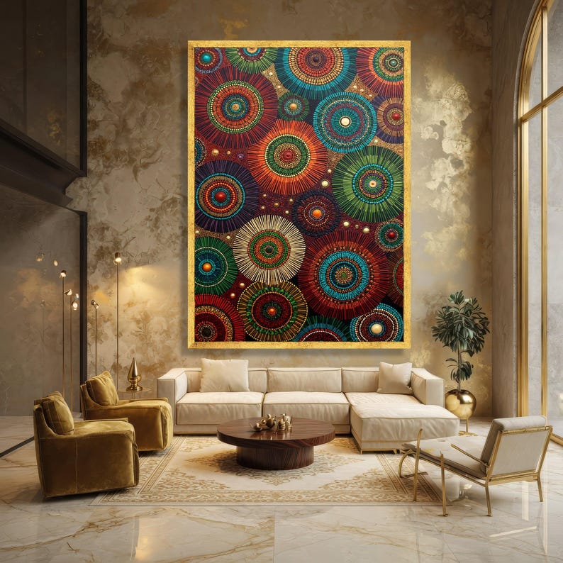 Vibrant Circular Pattern Canvas, Colorful Abstract Wall Art, Modern ...