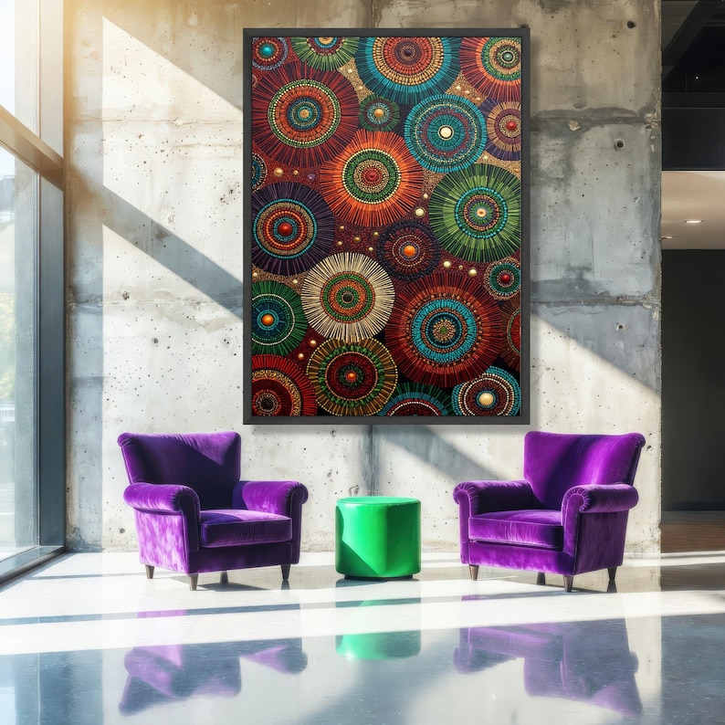 Vibrant Circular Pattern Canvas, Colorful Abstract Wall Art, Modern ...