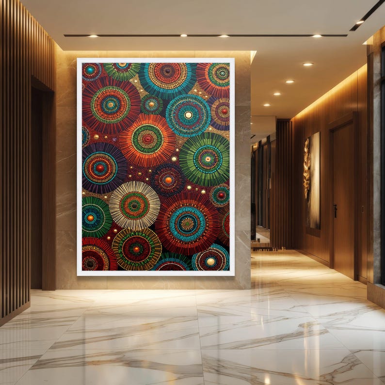 Vibrant Circular Pattern Canvas, Colorful Abstract Wall Art, Modern ...