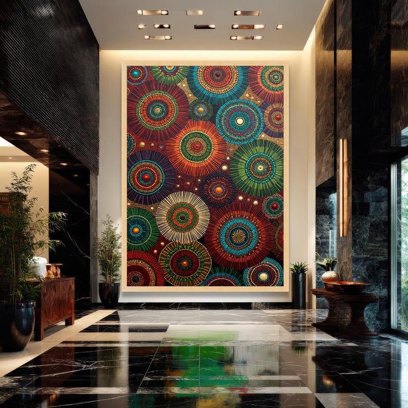 Vibrant Circular Pattern Canvas, Colorful Abstract Wall Art, Modern ...