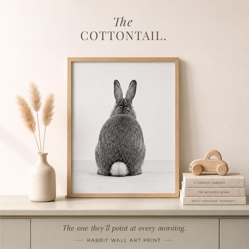 The Cottontail Rabbit Back View Print, Woodland Nursery Animal Art ...