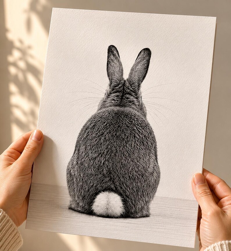 The Cottontail Rabbit Back View Print, Woodland Nursery Animal Art ...
