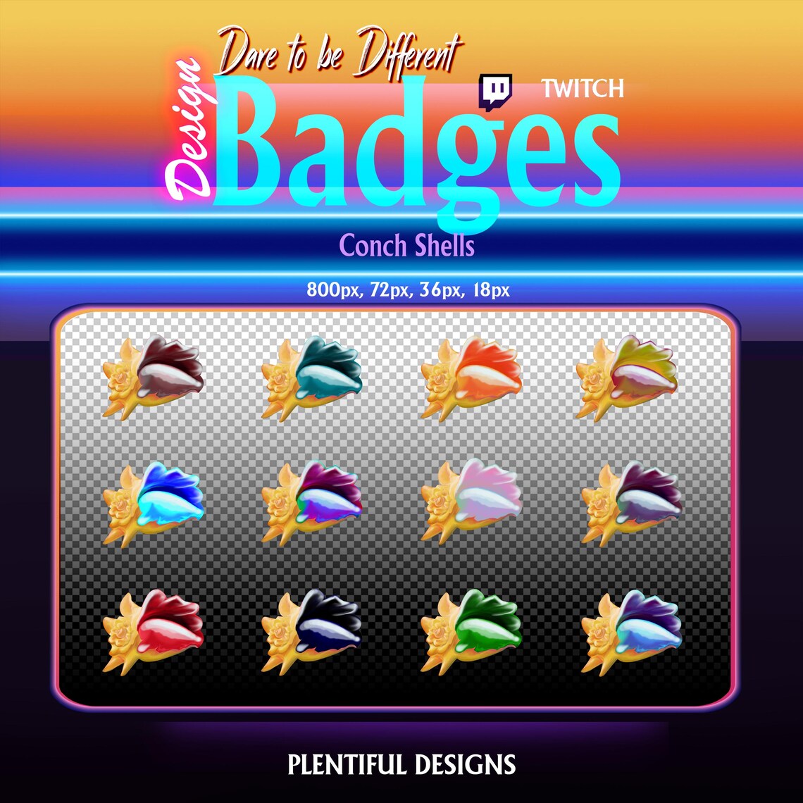 12 Conch Shell Badges - Twitch Badges | Beach Themed Badges | Seashell ...