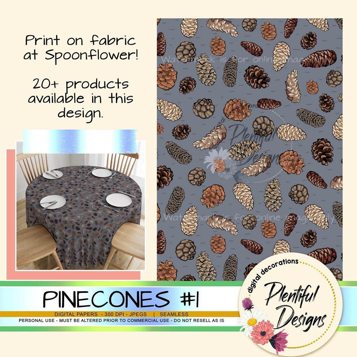 Fall Pine Cone Digital Paper Seamless Designs You Print - Etsy