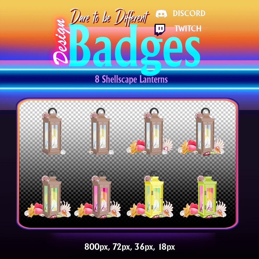 8 Seashell Lanterns - Twitch Badges | Beach Themed Badges | Seashell ...