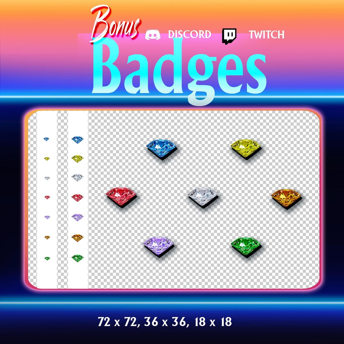 Diamond Badges - Twitch and Discord - 72x72, 36x36, 18x18 - Etsy
