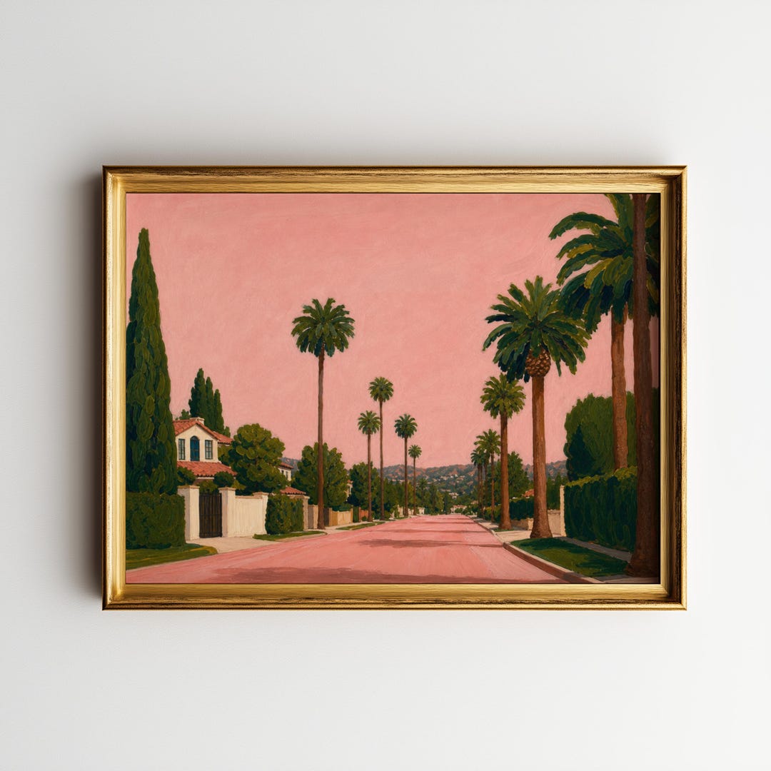 Pink Palms – Palm Tree Street Poster, Dreamy California Wall Art Print ...