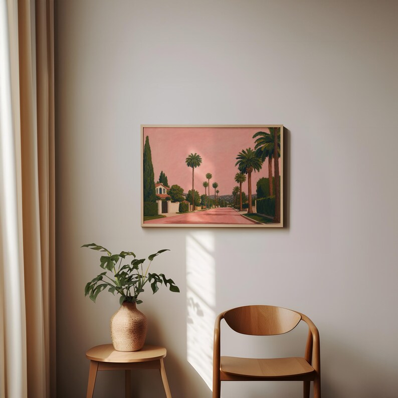 Pink Palms – Palm Tree Street Poster, Dreamy California Wall Art Print ...