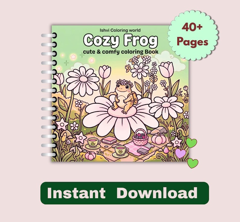 Cozy Frog Coloring Book, Cottagecore Nature Scenes, Relaxation Pages ...