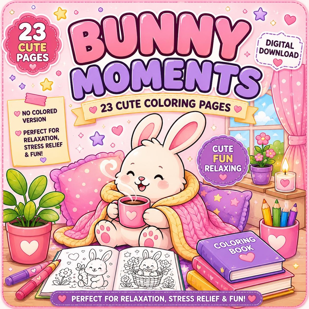 Bunny Moments Coloring Book | Bold Easy Pages (digital Download) - Etsy