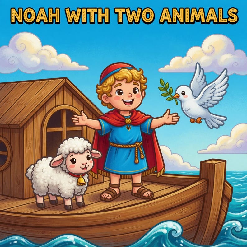 Noah's Ark Animals Coloring Book – 40 Easy Pages for Kids (digital ...