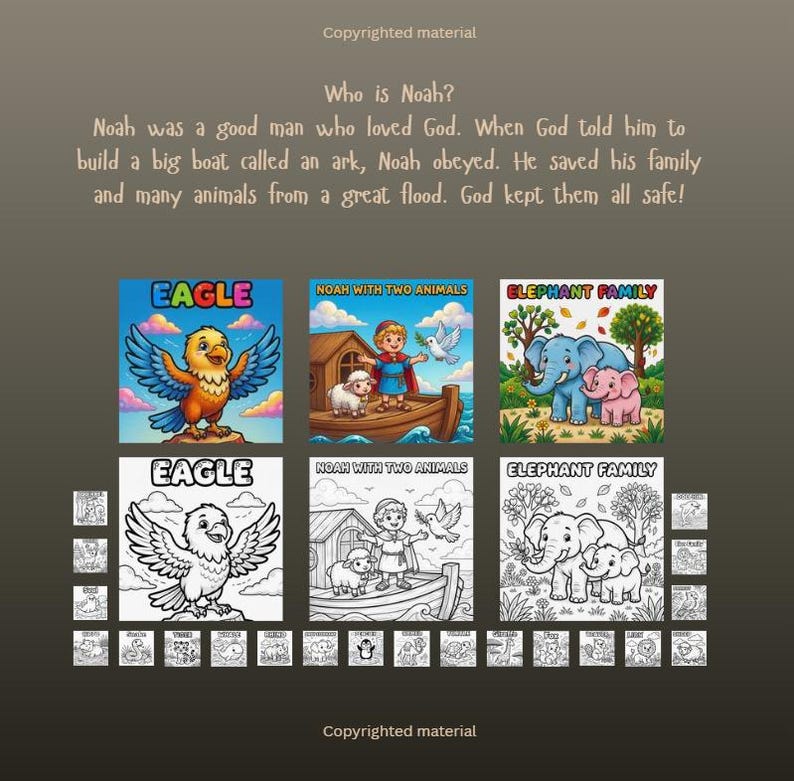Noah's Ark Animals Coloring Book – 40 Easy Pages for Kids (digital ...
