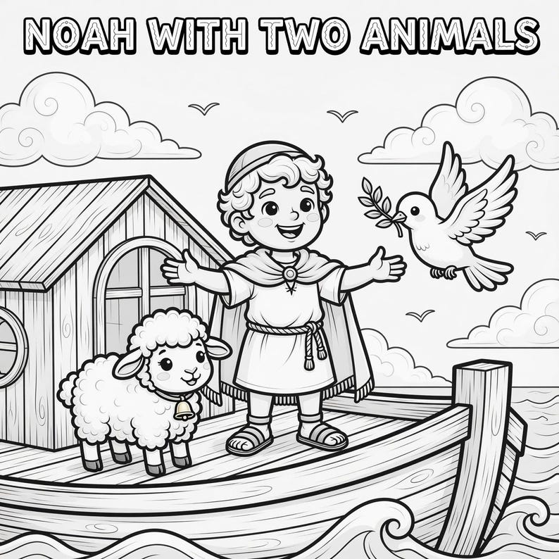 Noah's Ark Animals Coloring Book – 40 Easy Pages for Kids (digital ...