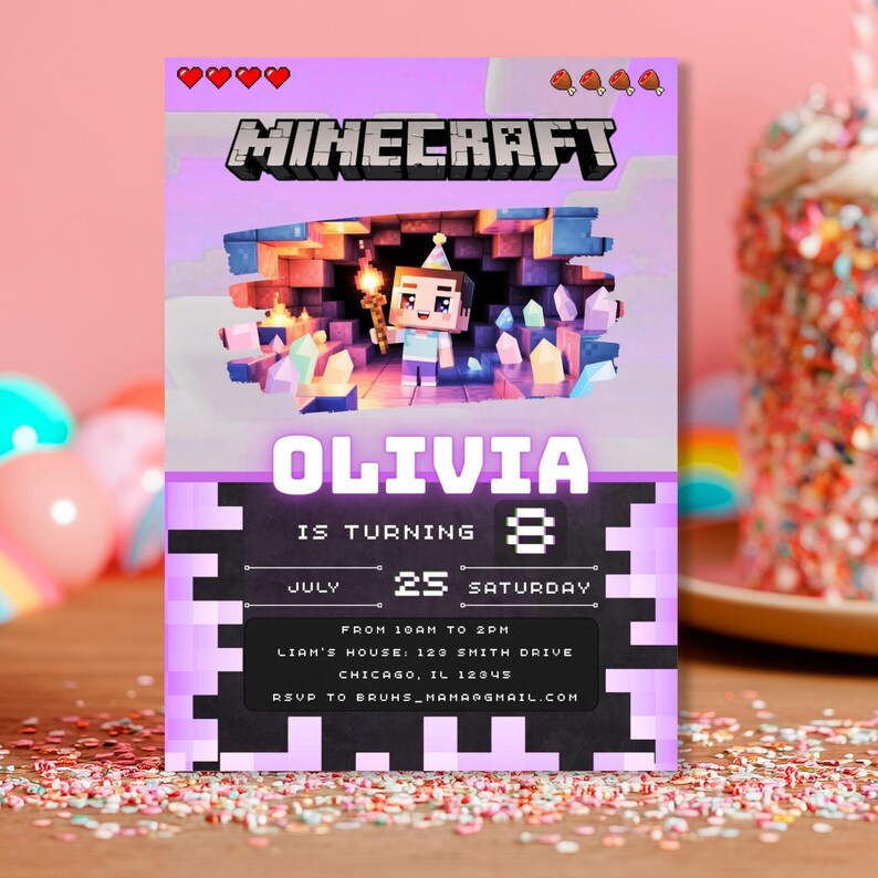 Minecraft Birthday Party Invitations | Canva Digital Invitation | Chibi ...
