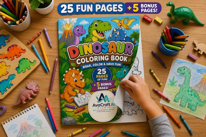 Dinosaur Adventure Coloring Book | 30 Pages Preschool Activity (digital ...