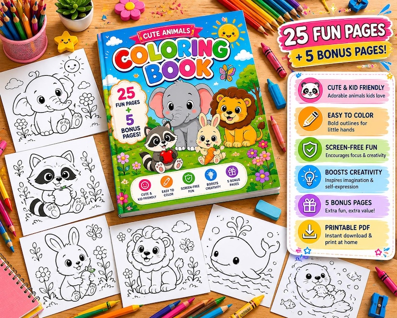Animals Coloring Book for Kids | 30 Printable Pages (digital Download ...