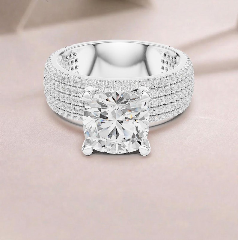 2.20 CT Five Row Cushion Cut Diamond Engagement Ring, White Gold, Four ...
