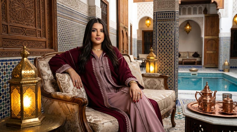 Djellaba marocaine de luxe deux pièces avec caftan | Robe d'invitée de ...