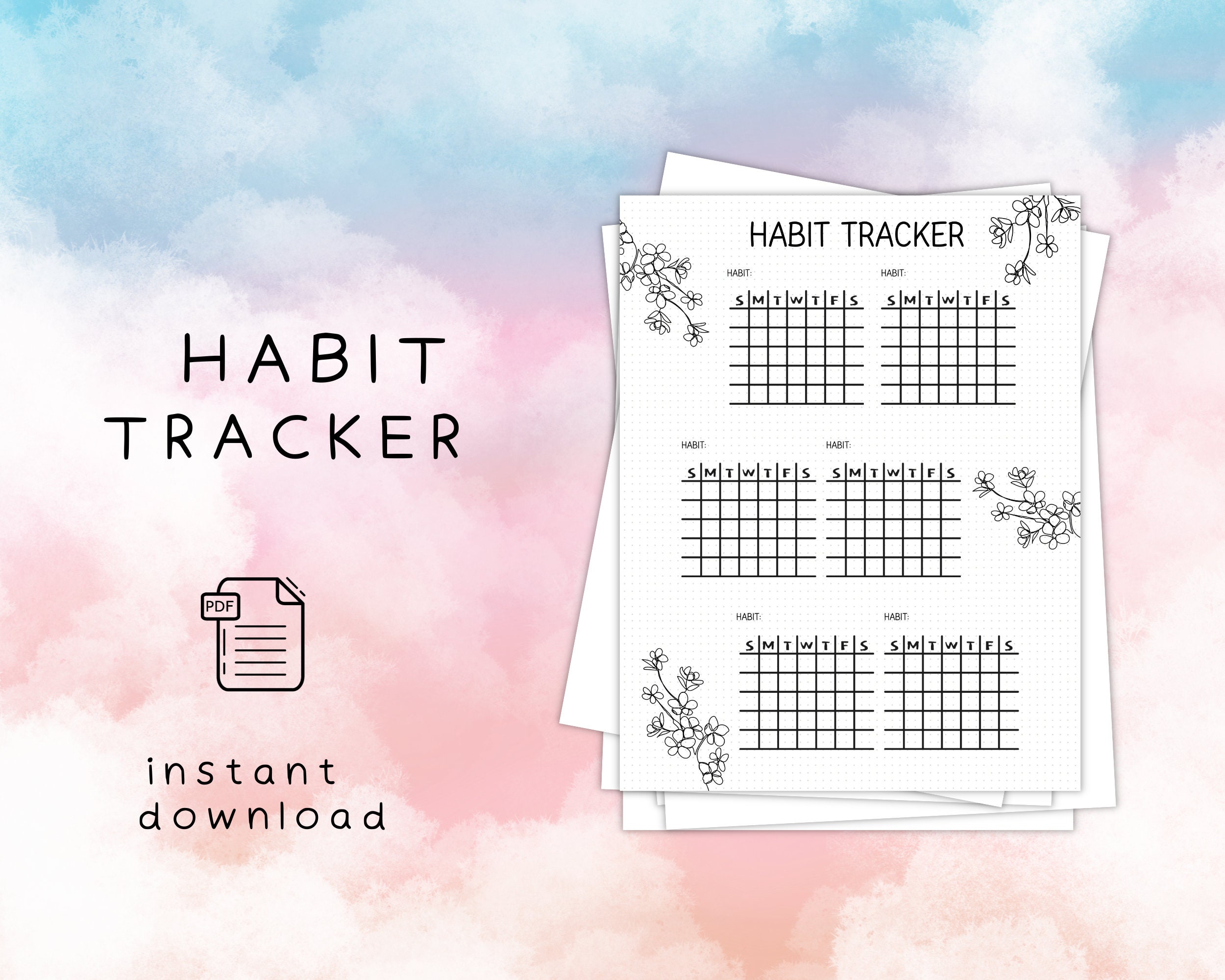Habit Tracker Bullet Journal Page Printable, Habit Tracker Template ...