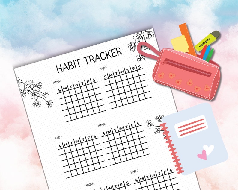 Habit Tracker Bullet Journal Page Printable, Habit Tracker Template ...