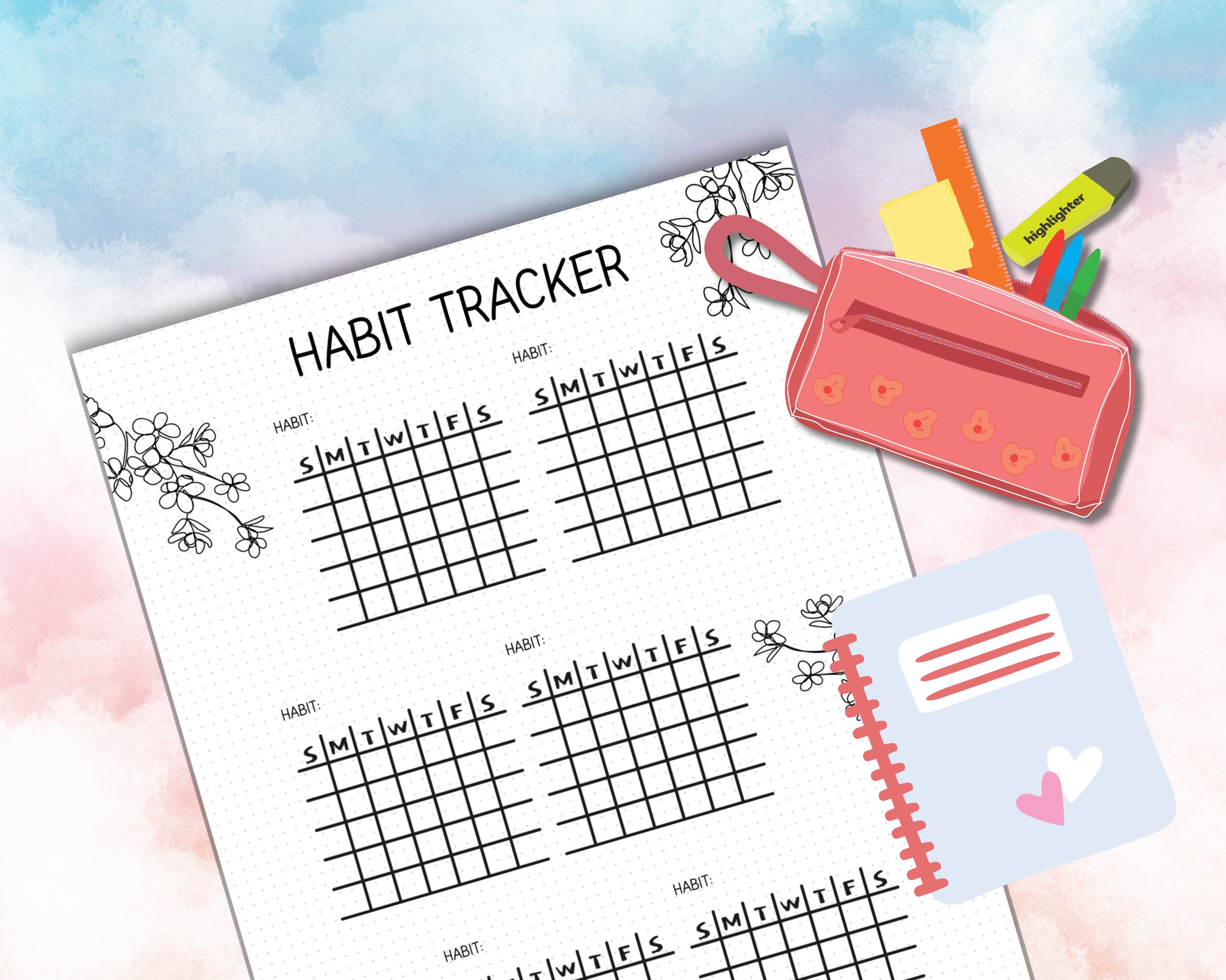 Habit Tracker Bullet Journal Page Printable, Habit Tracker Template ...