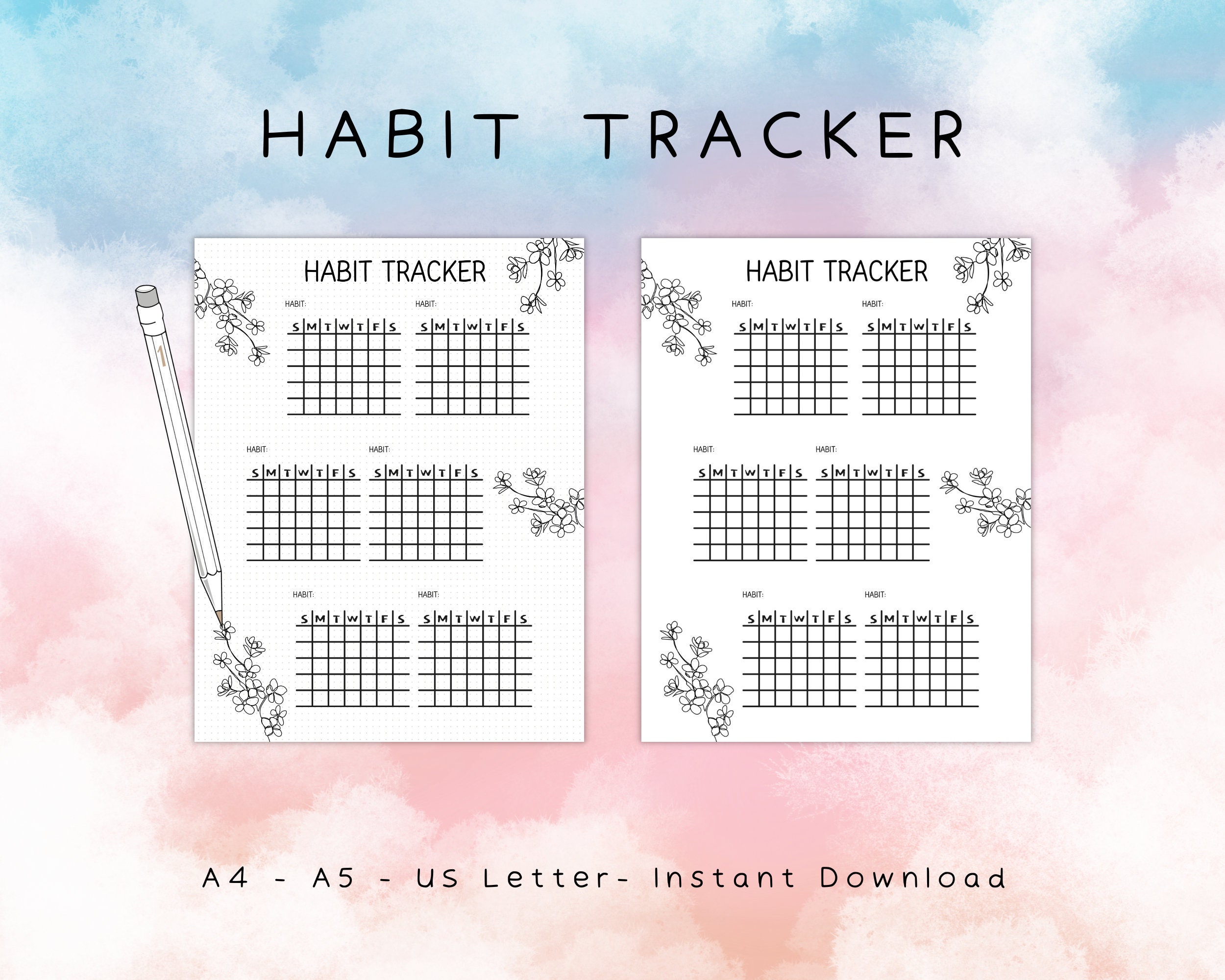 Habit Tracker Bullet Journal Page Printable, Habit Tracker Template ...