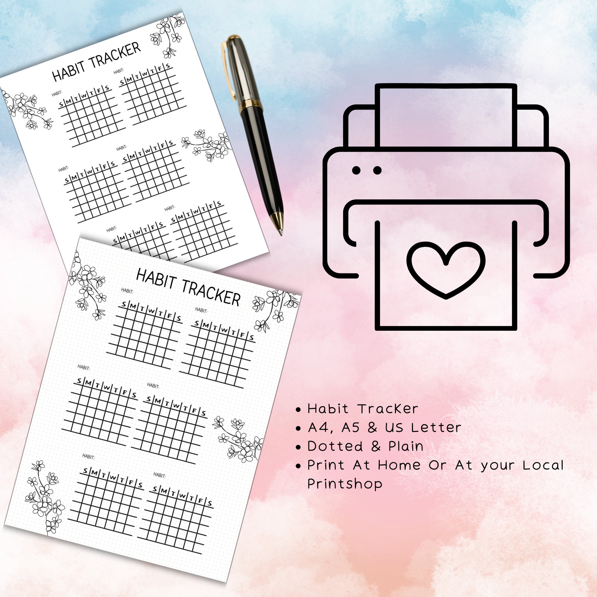 Habit Tracker Bullet Journal Page Printable, Habit Tracker Template ...