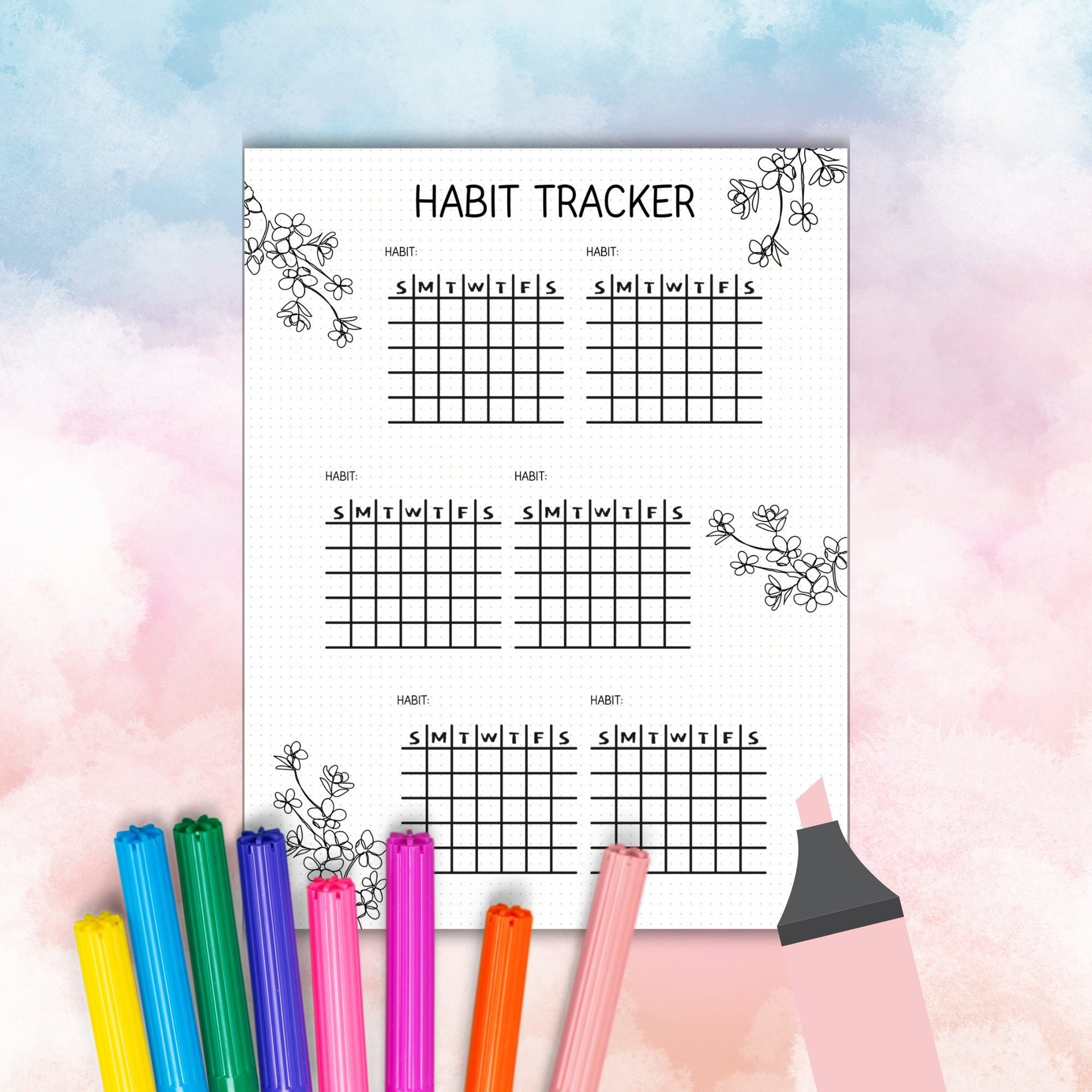 Habit Tracker Bullet Journal Page Printable, Habit Tracker Template ...