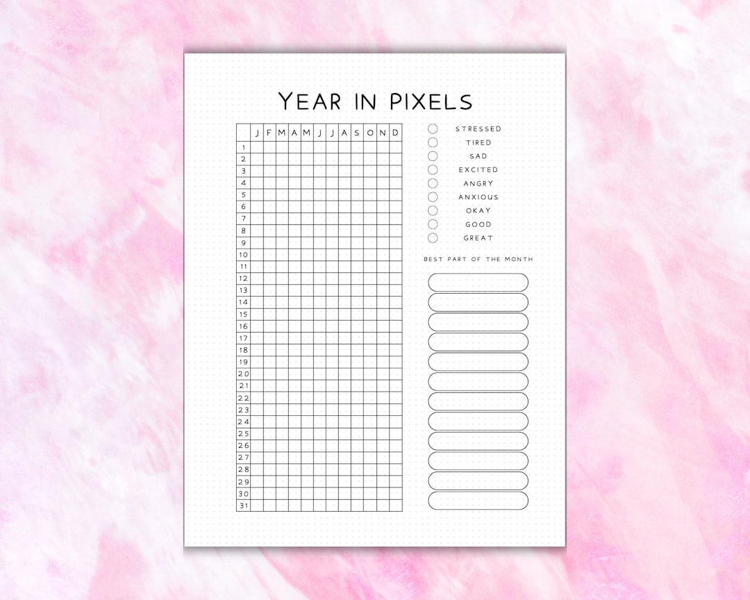 Year in Pixels Bullet Journal Page Printable Tracker Monthly - Etsy